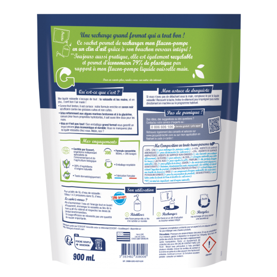 GRAND FORMAT - Recharge Liquide Vaisselle Mains Savon noir & Algues Marines Ecocert | Le Briochin